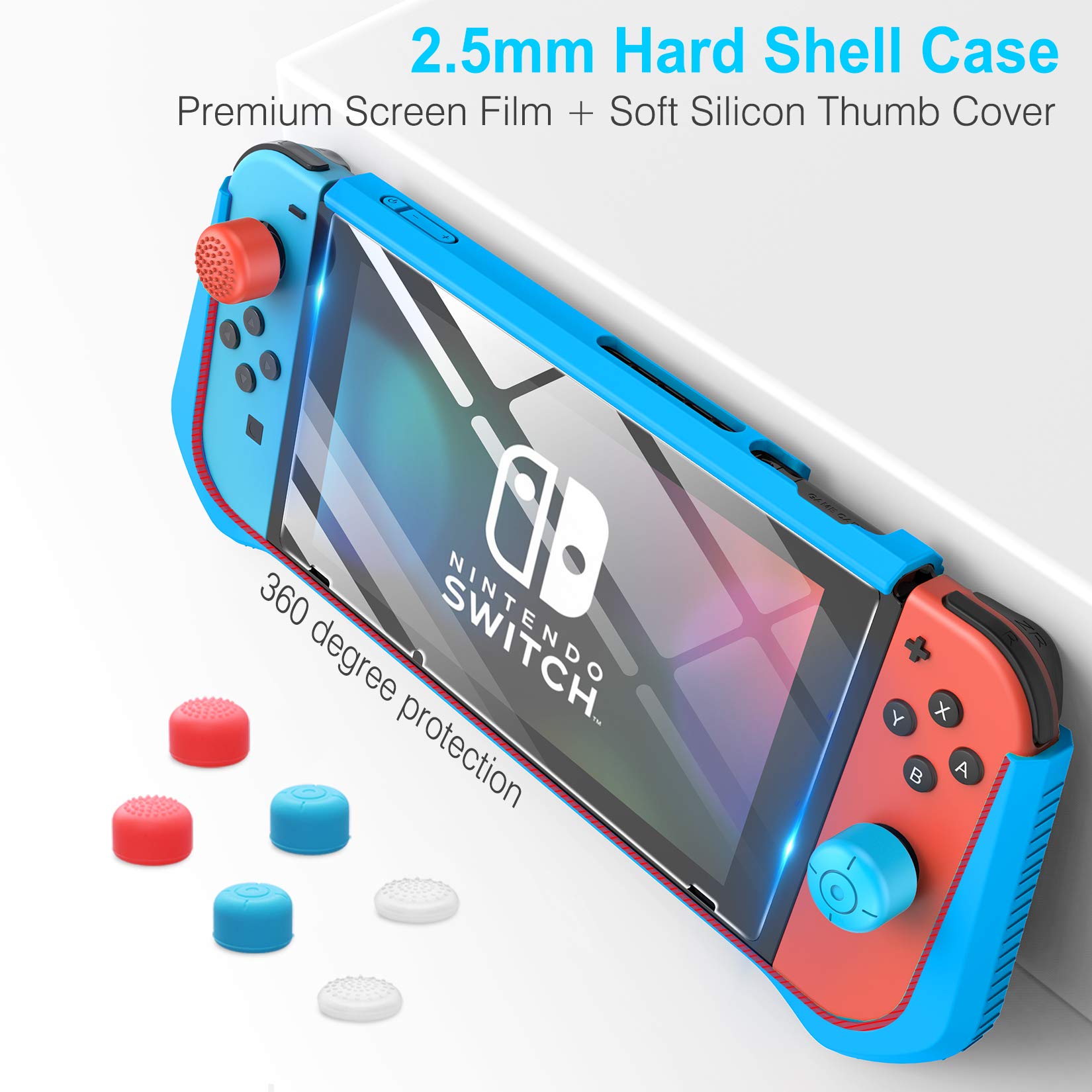 HEYSTOP Case Compatible with Nintendo Switch Case Screen Protector,TPU Protective Heavy Duty Cover Case for Nintendo Switch with Shock Absorption Transparent Blue
