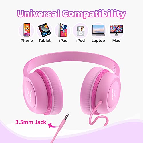 vinamass Kids Headphones, Wired Headphones with 85dB Volume Limiting, 3.5mm Jack Adjustable On Ear Headphones for Kids, Boys, Girls, Study, School