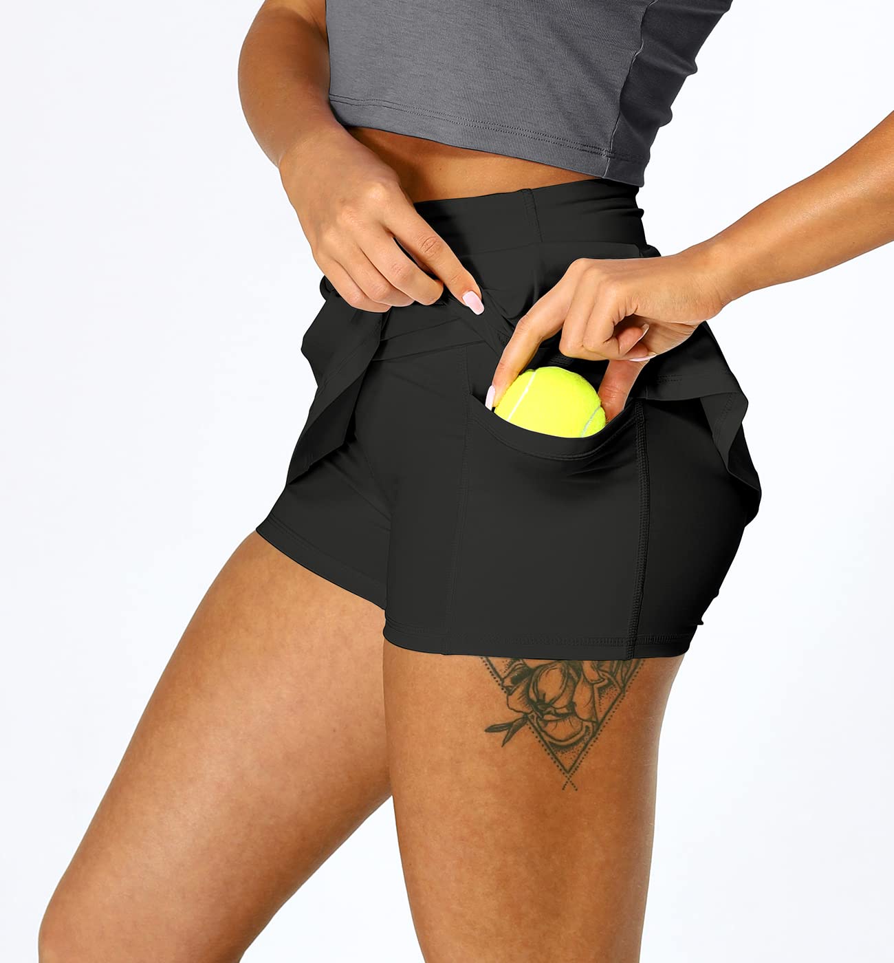 icyzone Tennis Skirts for Women with Pockets Shorts, Golf Athletic Workout Exercise Skorts (Black, Large)