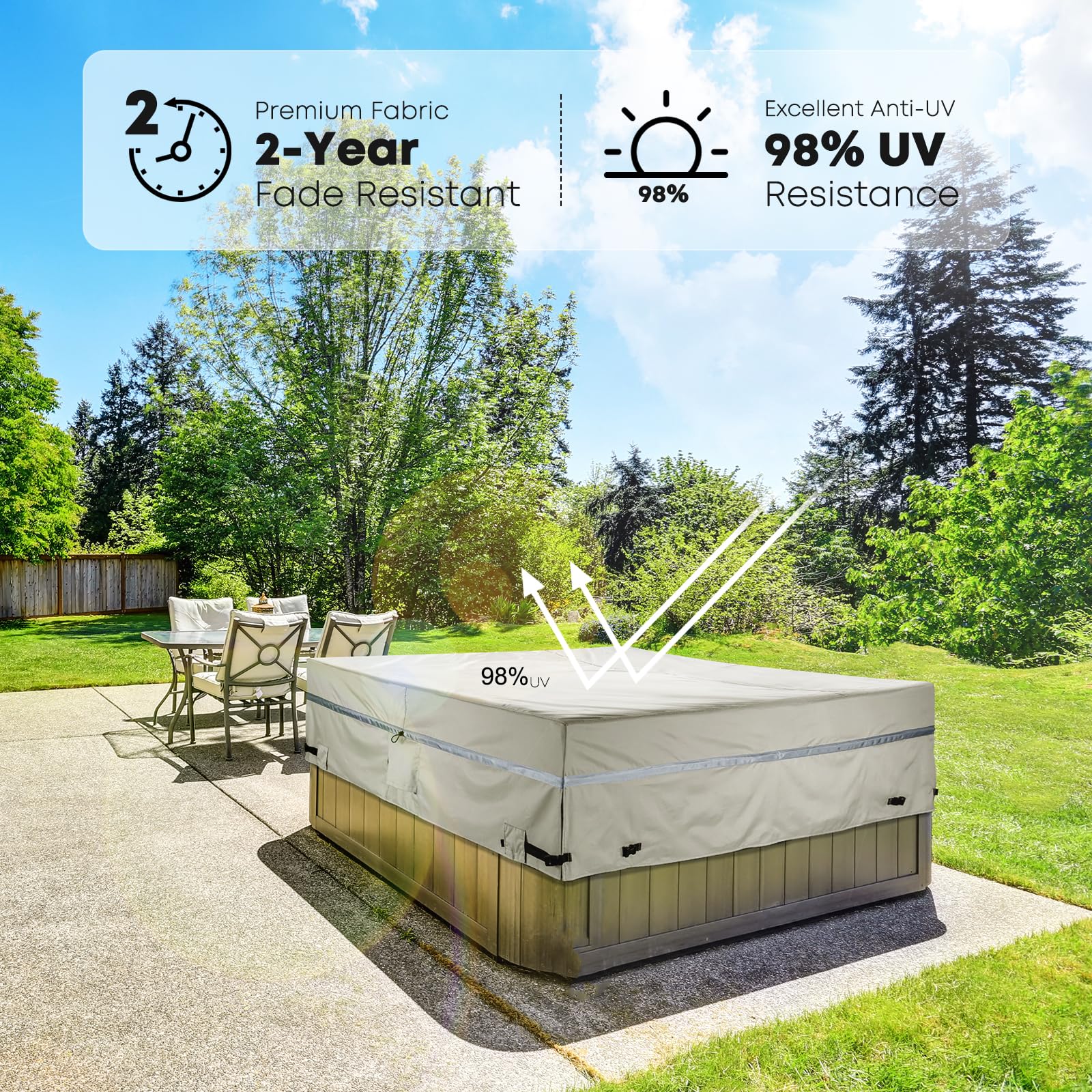PatioGem Hot Tub Cover Protector, Outdoor SPA Covers for Hot Tub, Heavy Duty 600D Polyester Waterproof UV Protection Hot Tub Covers Replacement, Square SPA Cover Protector 95 x 95 x 20 inch, Grey