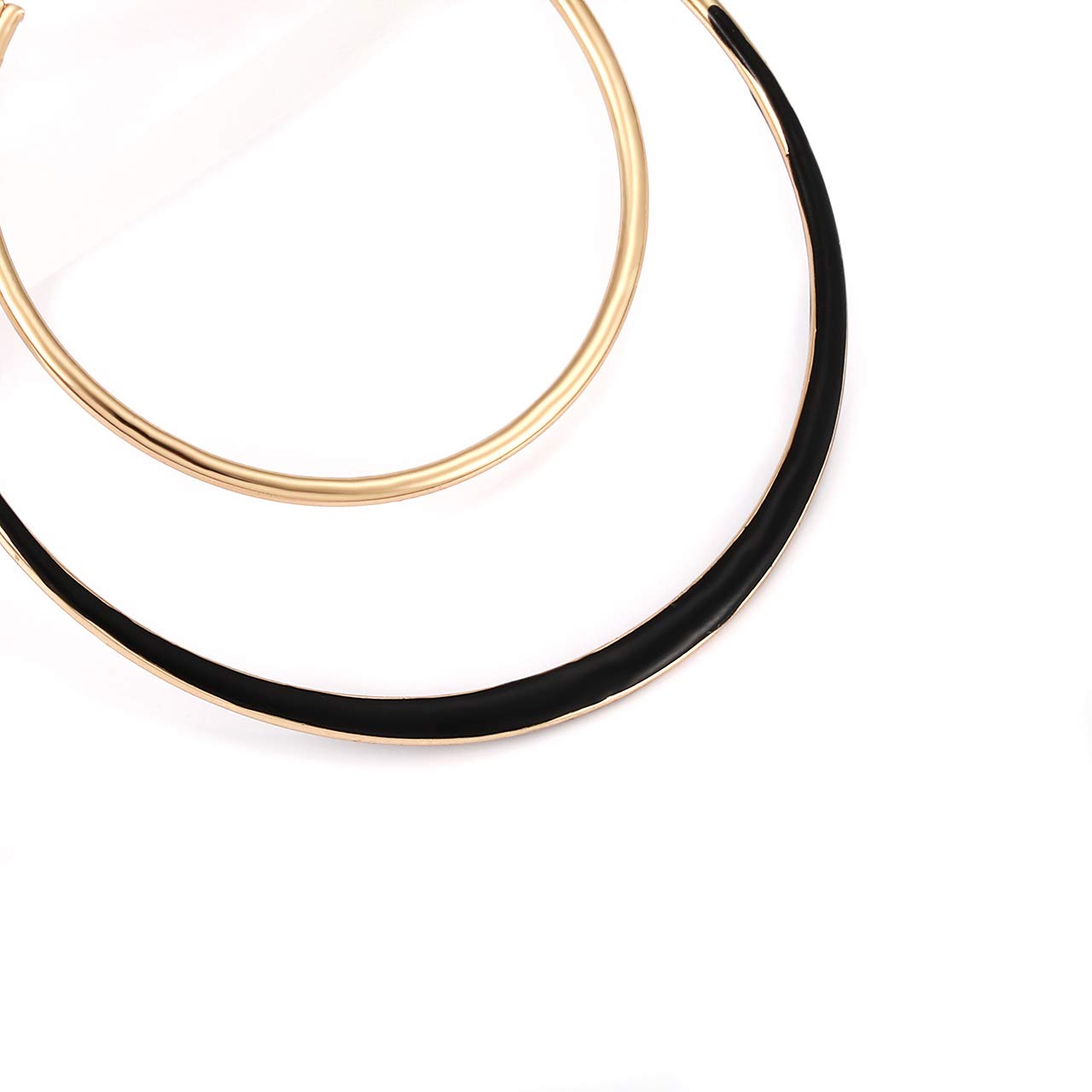 Hoop Earrings for Women Statement Double Circle Earrings Geometric Glazed Layers Oval Drop Dangle Earrings (Black)