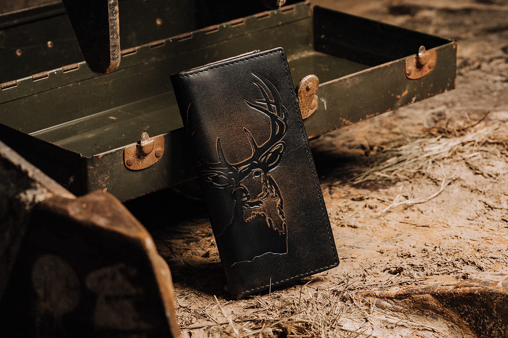House of Jack Co. DEER Long Wallet For Men | Full Grain Leather With Hand Burnished Finish | Long Bifold Wallet | Rodeo Wallet | Deer Hunter Gift