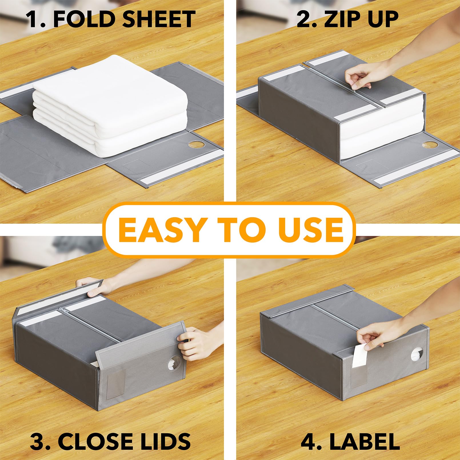 SpaceAid 6 Pack Bed Sheet Organizers and Storage, Foldable Sheet Organizer with Window for Linen Closet, Sheets Set Folder Keeper for Queen & King Size Bedding Storage (Gray)