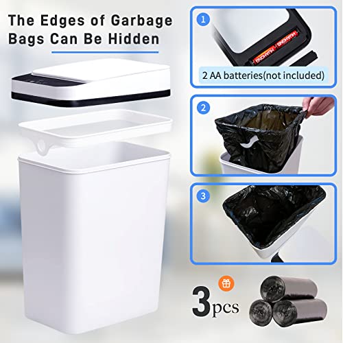 VIFVOR Automatic Bathroom Trash Can, Small Touchless Trash Can with Lid Motion Sensor Slim Trash Can 2.5 Gallon Waterproof Smart Electric Trash Can for Kitchen, Bedroom, Office, Toilet (White)