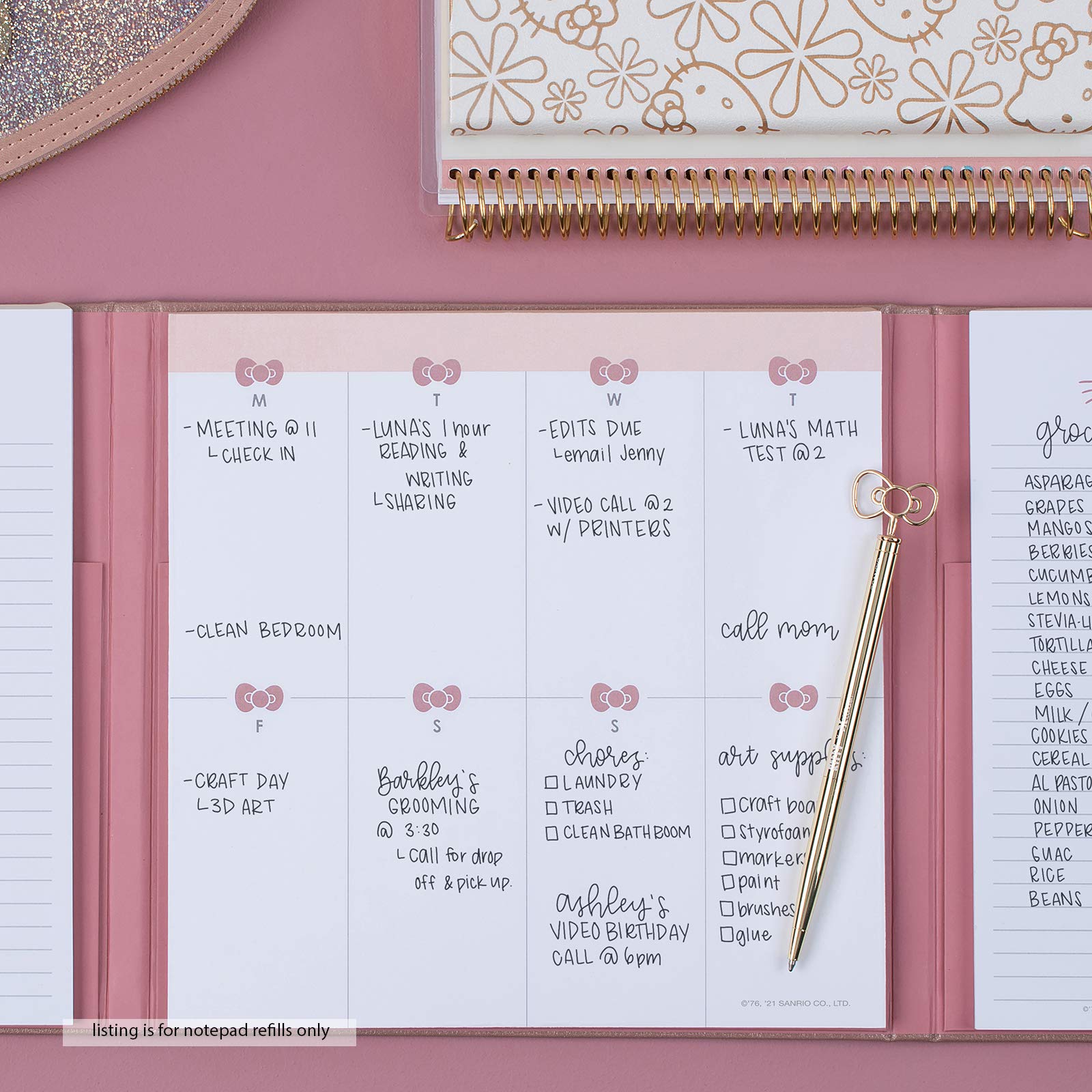 Hello Kitty x Erin Condren Padfolio Refill Notepads - 3-Pack, Includes 2 x List Pads (4" x 9") and 1 x Larger Square Pad (9" x 9"), 25 Sheets Per Pad, Ink Bleed Resistant