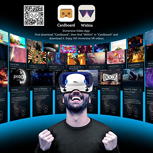 VR Headset with Controller Adjustable 3D VR Glasses Virtual Reality Headset HD Blu-ray Eye Protected Support 5~7 Inch with Controller