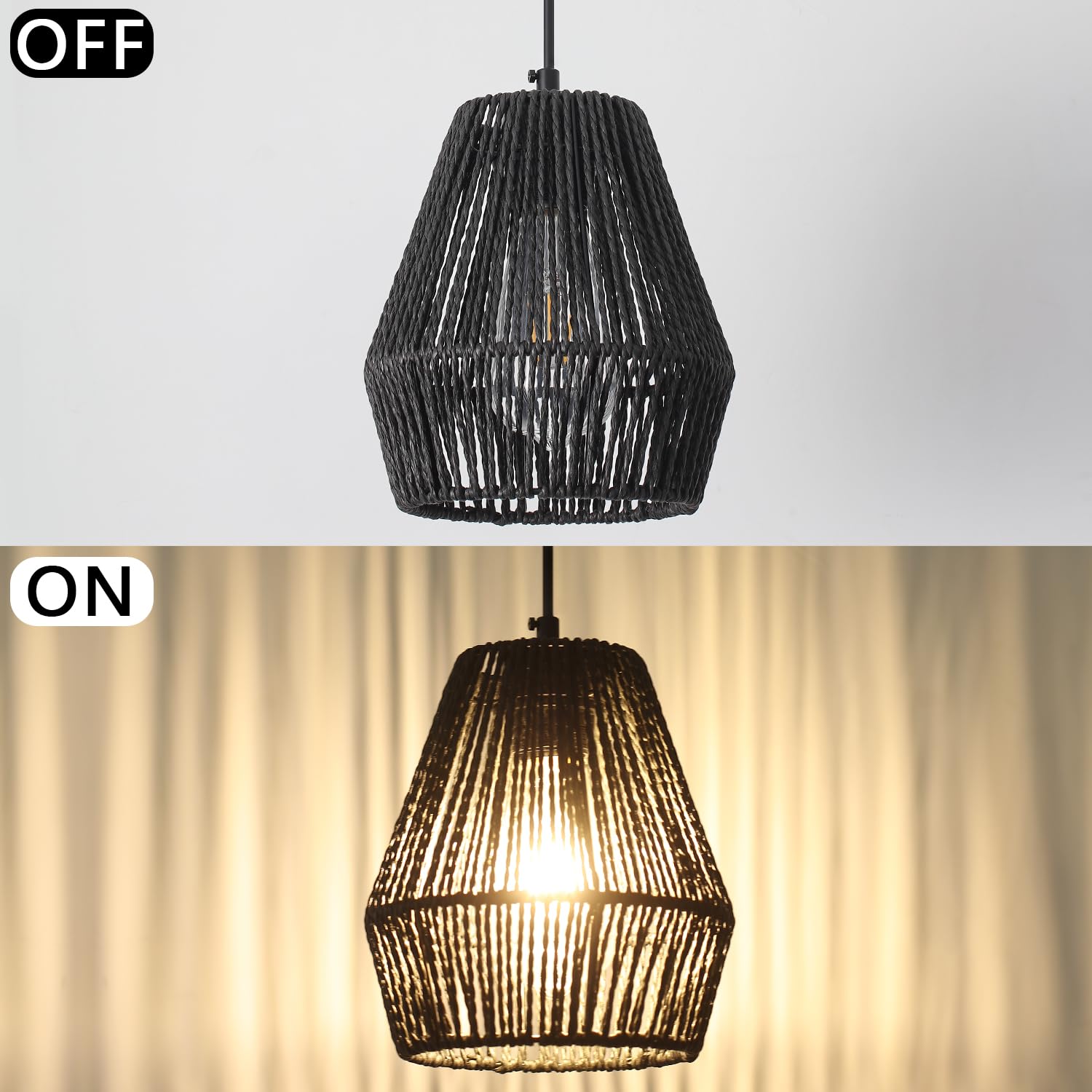 Heircido Brown Woven Pendant Lights, 7”Rustic Rattan Boho Hanging Lamp Adjustable Handwoven Basket Shade, Farmhouse Pendant Light Fixtures for Kitchen Island, Dining Room, Bedroom,Bar,Hallway