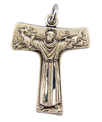 HMHInc Sterling Silver Saint Francis of Asissi Tau Cross Crucifix Pendant, 1 Inch