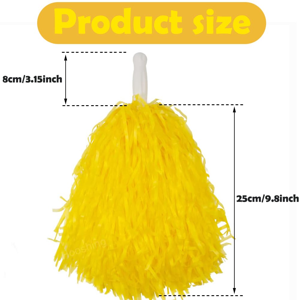 Hooshing 24PCS Cheerleading Pom Poms Yellow Plastic Cheer Pom Poms with Handles for Team Spirit Sports Party Dance