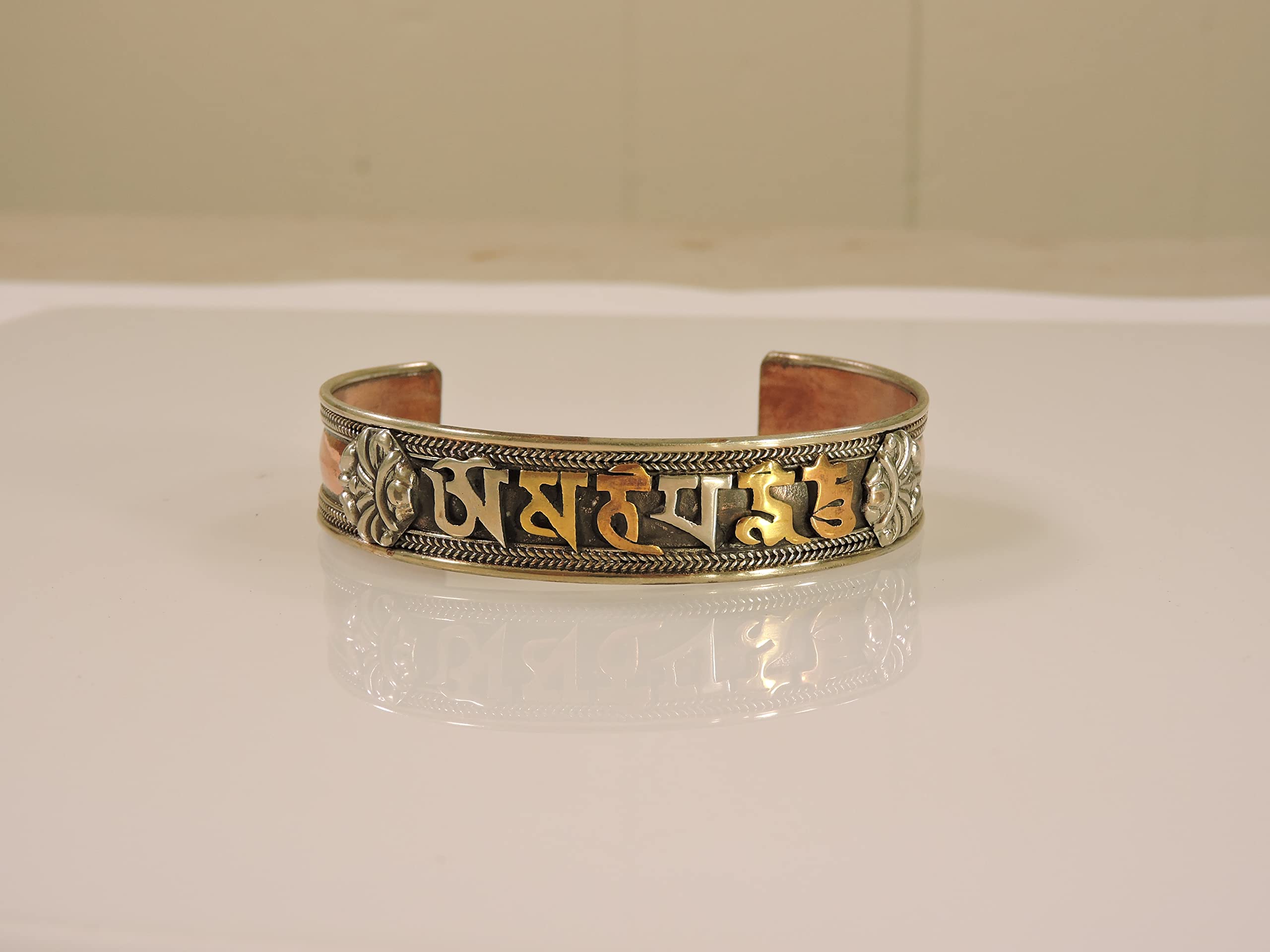 Handmade Tibetan Three Metal Healing Mantra Yoga Bracelet (Om Mani in Tibetan)