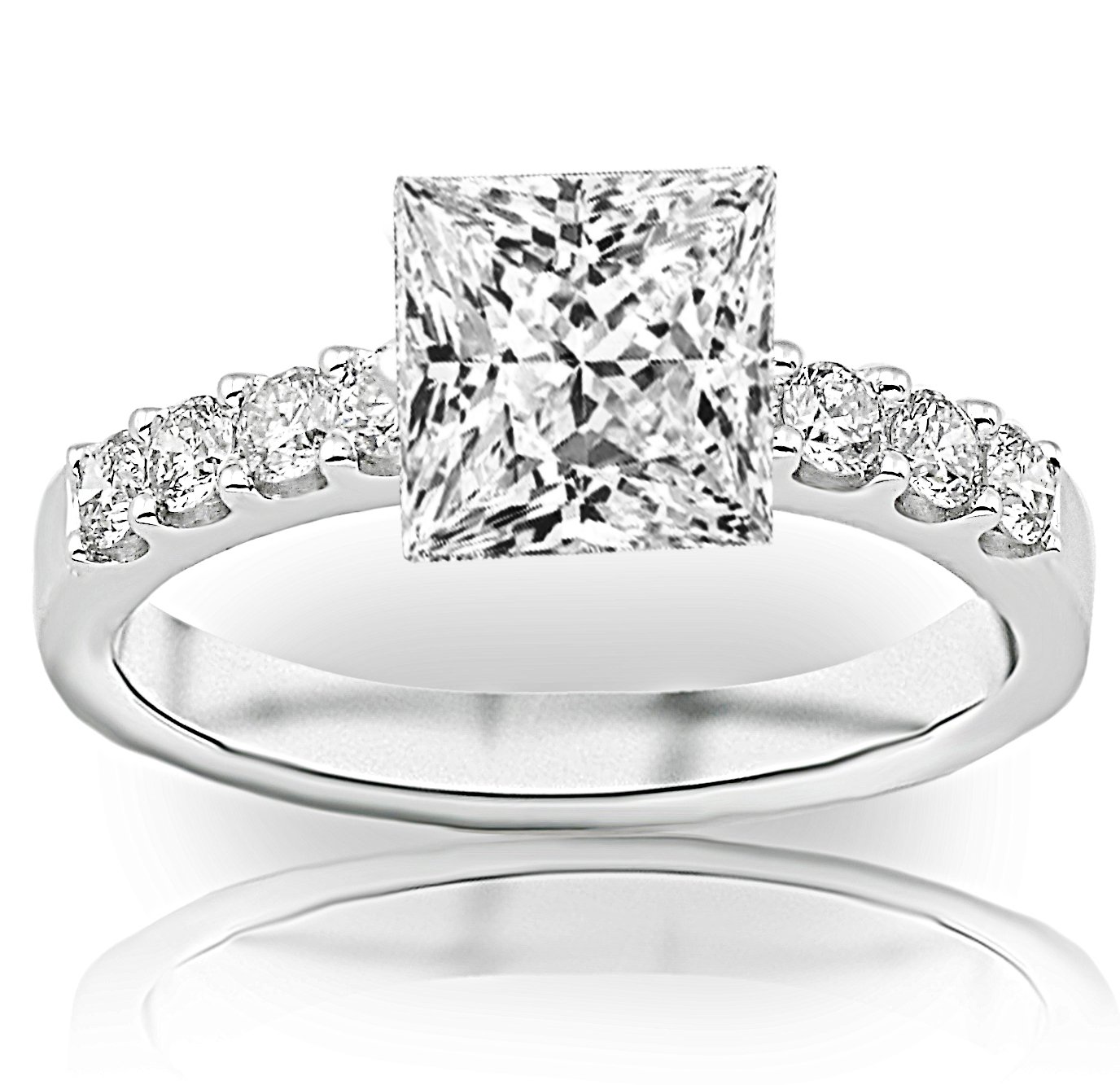 Houston Diamond District 1 Carat Princess Cut Classic Prong Set Diamond Engagement Ring (D-E Color, SI1-SI2 Clarity), Size 6