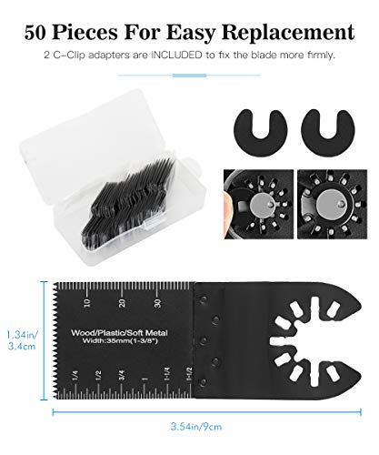 Housolution Metal/Wood Oscillating Tool Saw Blades, [50 PCS] Metal Universal Multitool Blades Kit, 34mm Quick Release Saw Blades Compatible for Dremel Porter Cable Fein Worx Milwaukee Bosch