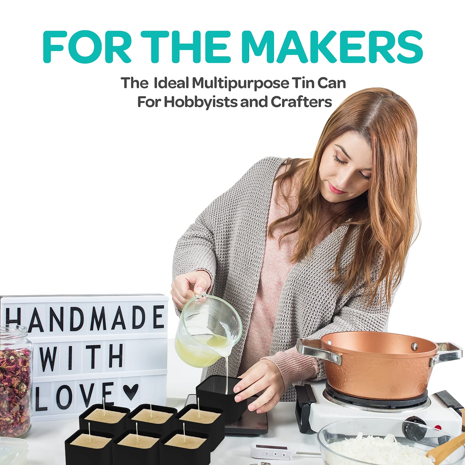 Hearts & Crafts Black Square Candle Tins 8 oz with Lids - 24-Pack of Bulk Candle Jars for Making Candles, Arts & Crafts, Storage, Gifts, and More - Empty Candle Jars with Lids