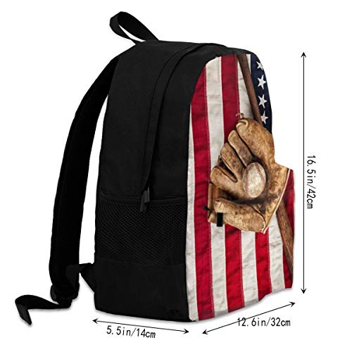 Vintage Baseball USA American Flag Laptop Backpack Durable Lightweight School Bookbag Casual Daypack Travel Hiking Camping College