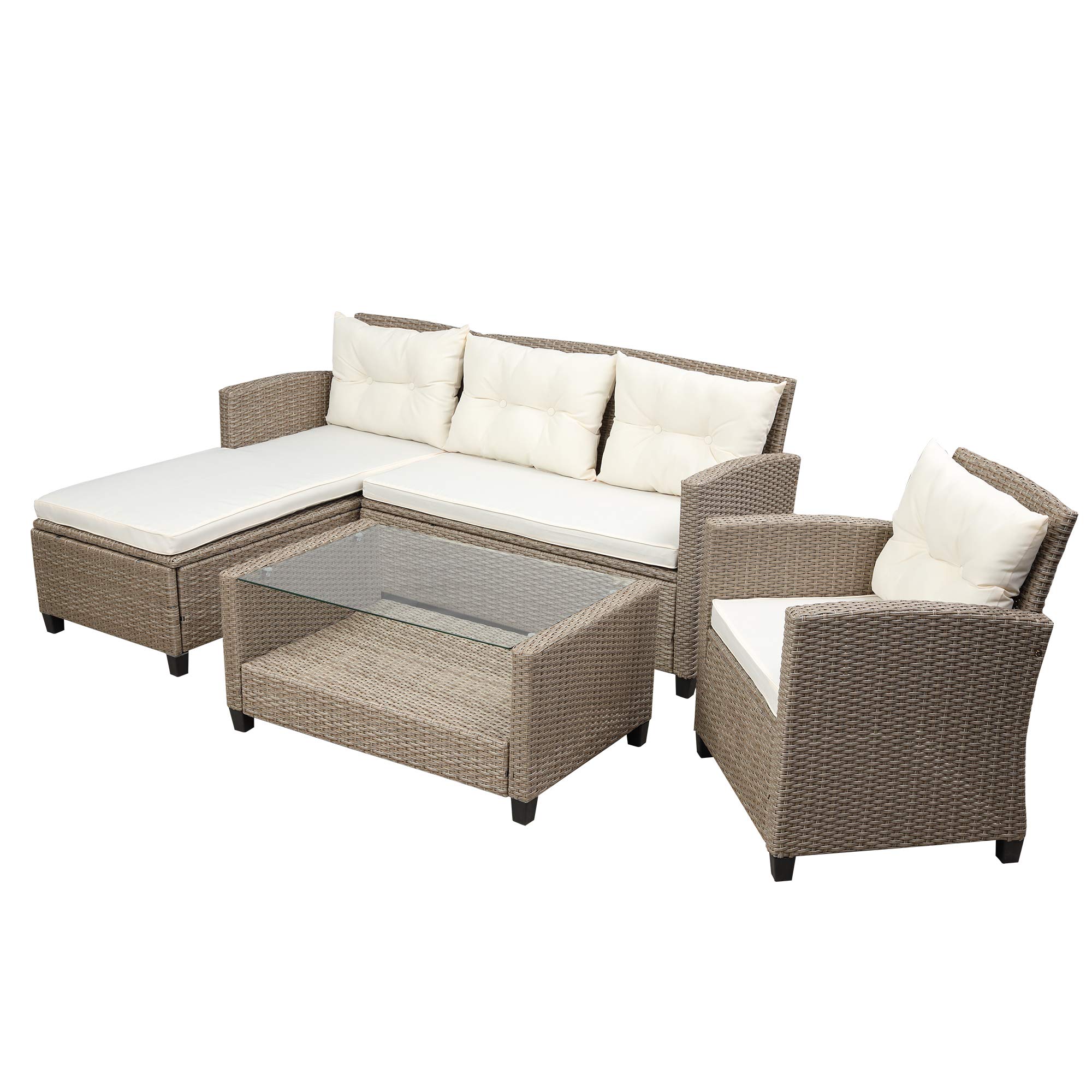 HomSof Outdoor Conversation Sets Wicker Furniture 6 Pieces Patio Table and Chairs with Bench and Cushions, Gray, 8 Seater