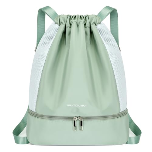 Hekdi Waterproof Drawstring Backpack with Shoe Compartment- Wide Shoulder Backpack Men and Women Gym Bag Capacity 20 Liters (Green)