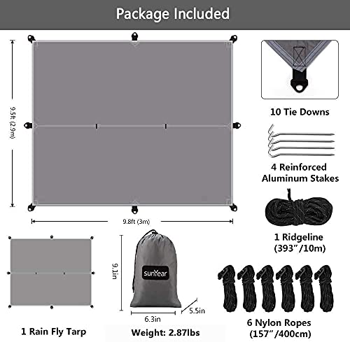 Hammock Rain Fly Tent Tarp Provides Effective Protection Against Rain, Snow. 32ft Long Ridgeline. Big 9.8x9.5ft Durable, Waterproof 210D Oxford. 6 Reflective Guy Lines, 2 Stuff Sacks. Easy Assembly