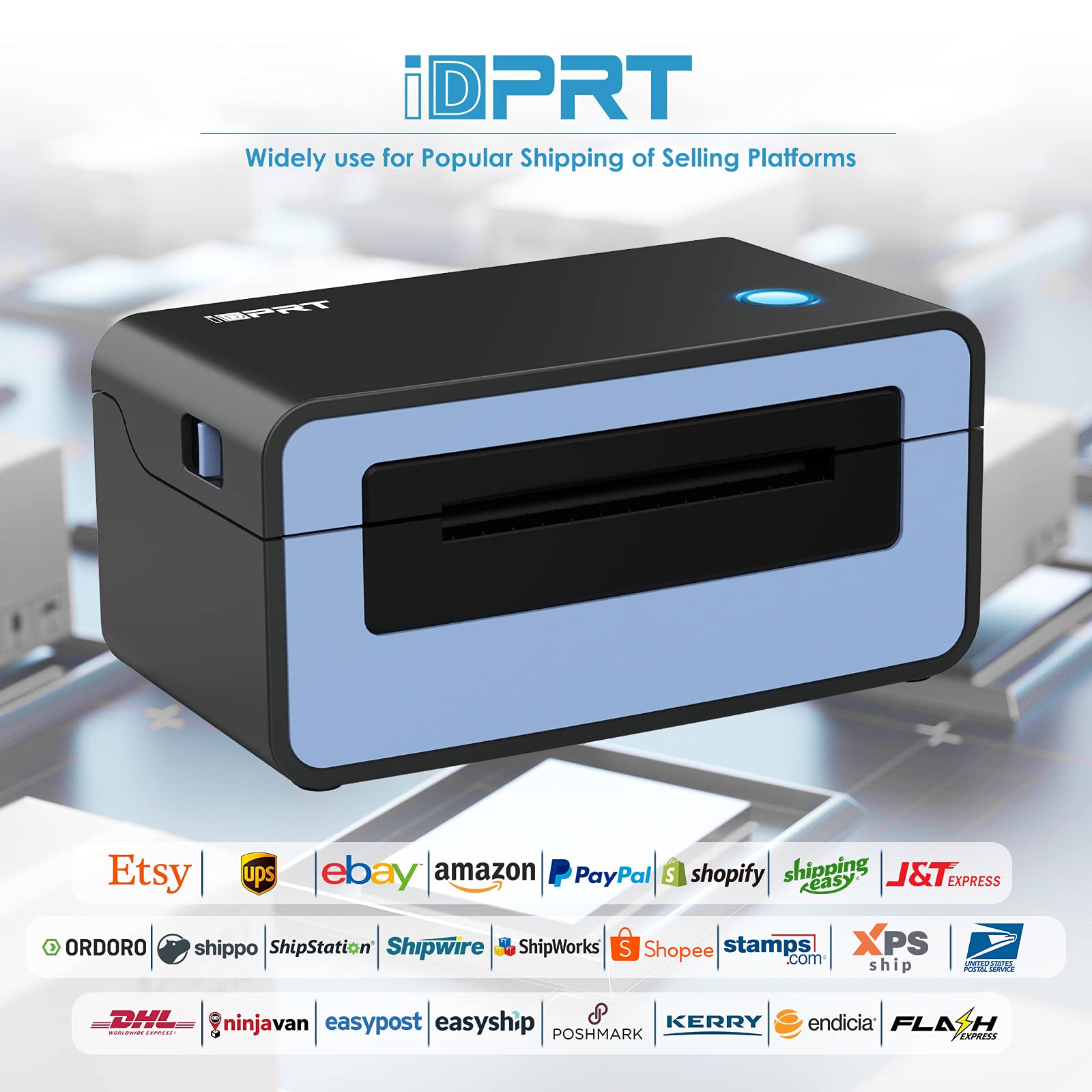 iDPRT Shipping Label Printer - SP410 Thermal Label Printer, Label Printer for Shipping Packages, 150mm/s High-Speed Label Maker for Windows & MAC, Compatible with Shopify, USPS, Amazon & Ebay, Blue