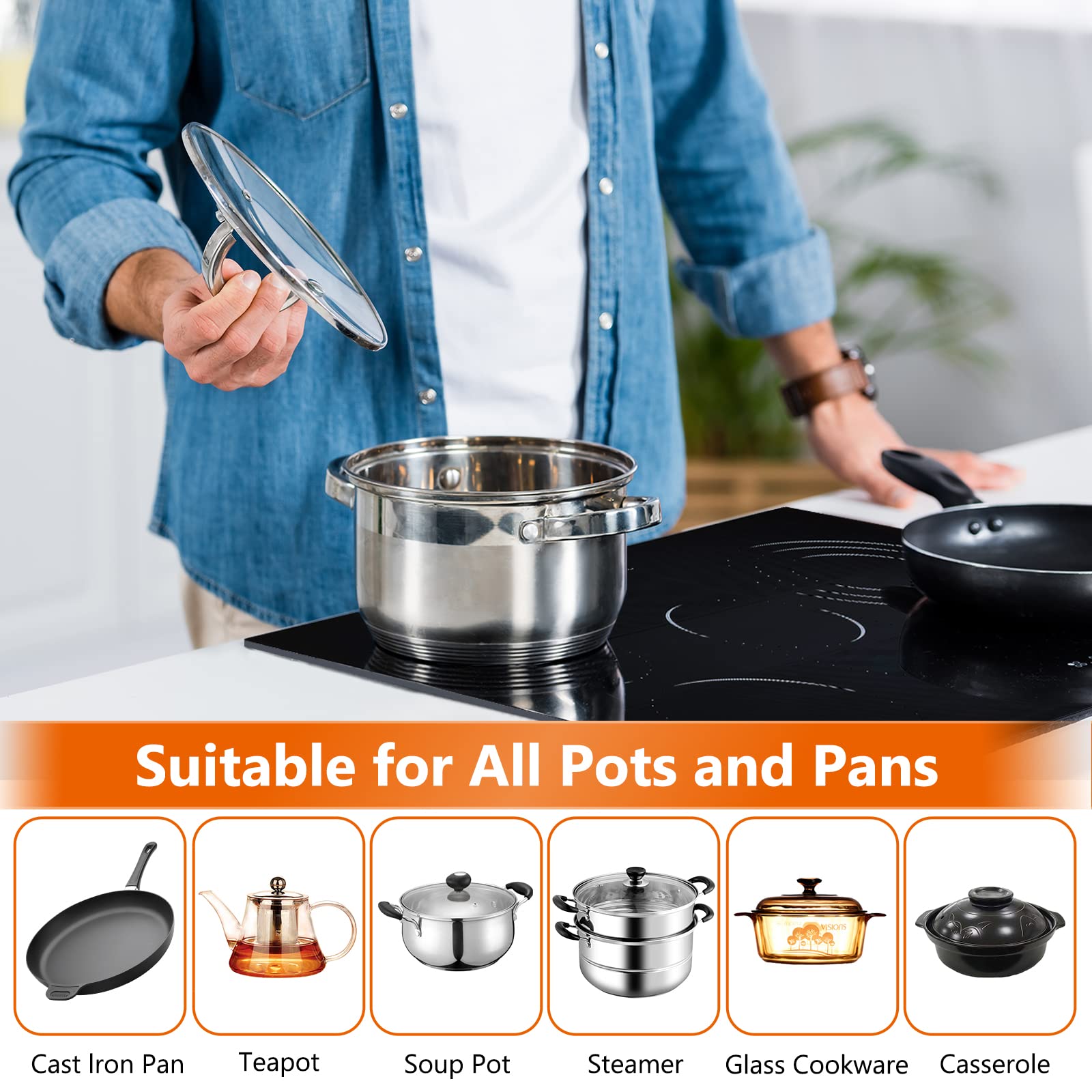 Homtone 4 Burner Electric Cooktop7200W, Radiant Electric Stove, Built-in Electric Ceramic Cooker, Glass Surface Sensor Touch Control, Timer & Child Lock, 220V-240V Hard Wire