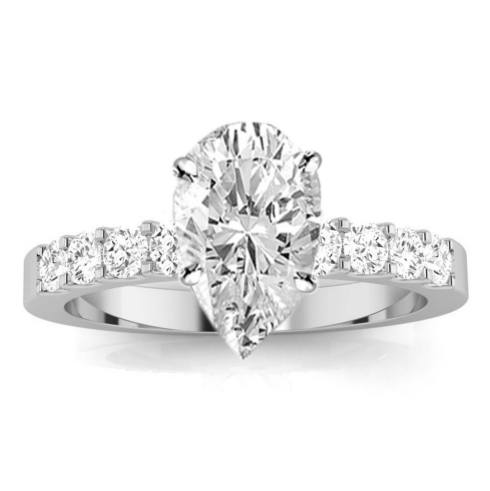 Houston Diamond District 1 Carat Classic Prong Set Diamond Engagement Ring (D Color, VS2 Clarity Center Stones) - Pear Shape