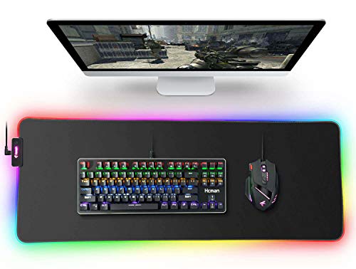 Hcman RGB Large Gaming Mouse Pad, XXL Mousepad 800×300×4mm, PC Gaming Accessories Mouse Mat for Desk, Keyboard Pad for Computer Gamer - Black