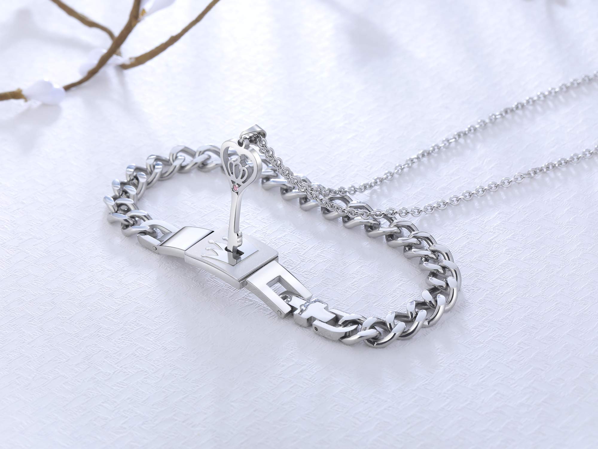 His & Hers Matching Set King Queen Couple Key Lock Bracelet and Pendant Set Couple King and Queen Jewelry in a Gift Box (A Pair)