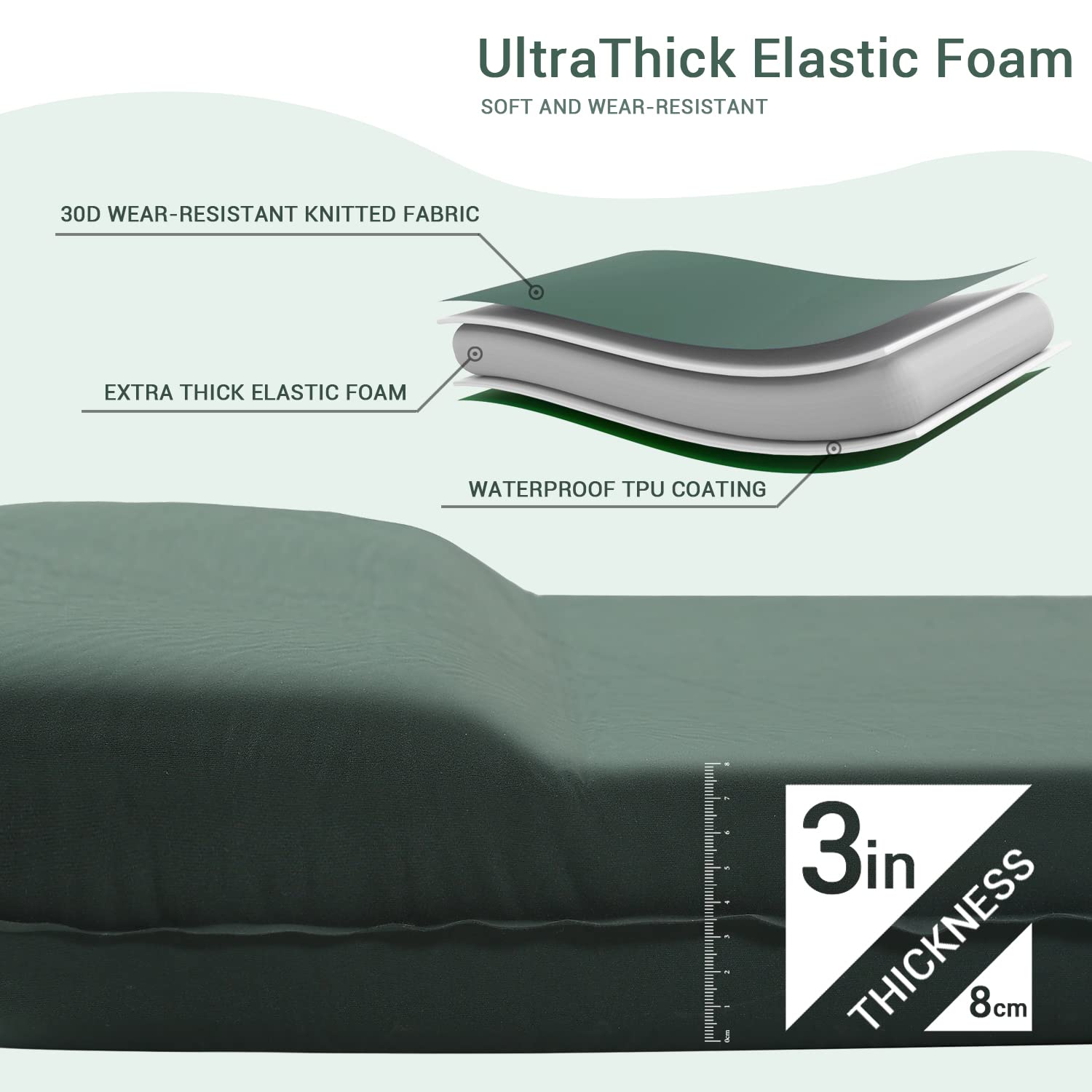 INVOKER Camping Sleeping Pad – 3.1 inch UltraThick Elasticity Foam Fast Self-Inflating Insulated Durable Camping Mat with Pillow for Tent Backpacking Traveling and Hiking Air Mattress