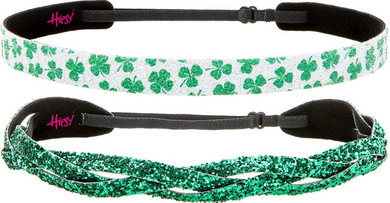Hipsy Irish Green Headband St Patricks Day Accessories Shamrock Headbands Gift Pack (Green Braided & Sparkly Clover 2pk)