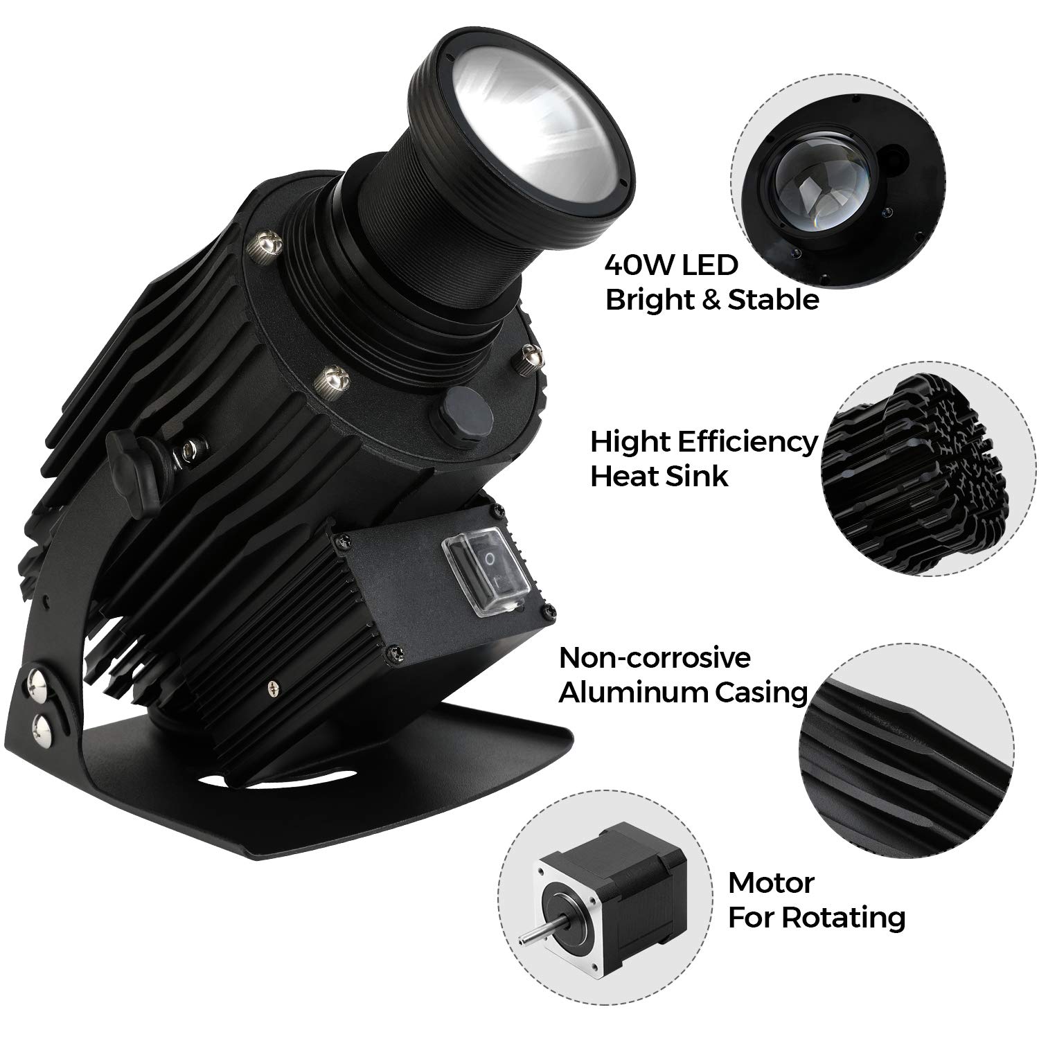 HILITING 40W LED GOBO Projector 4800 Lumens Rotating Logo Projector IP65 Waterproof with Remote Including Free Custom Glass GOBO Personalized Logo Projector for Company Bar Wedding Advertising