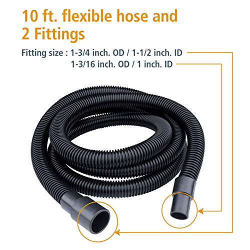 POWERTEC 70175 Dust Collection Hose with Fittings Plus Two Reducers , Black