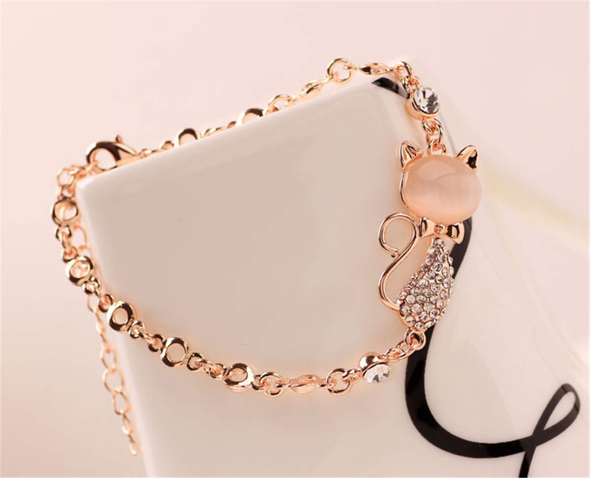 HELPFLOWER CH01 925 Plated Sterling Diamond Bracelet Cat Adjustable Bracelets with Chain Unique Jewelry Present for Women