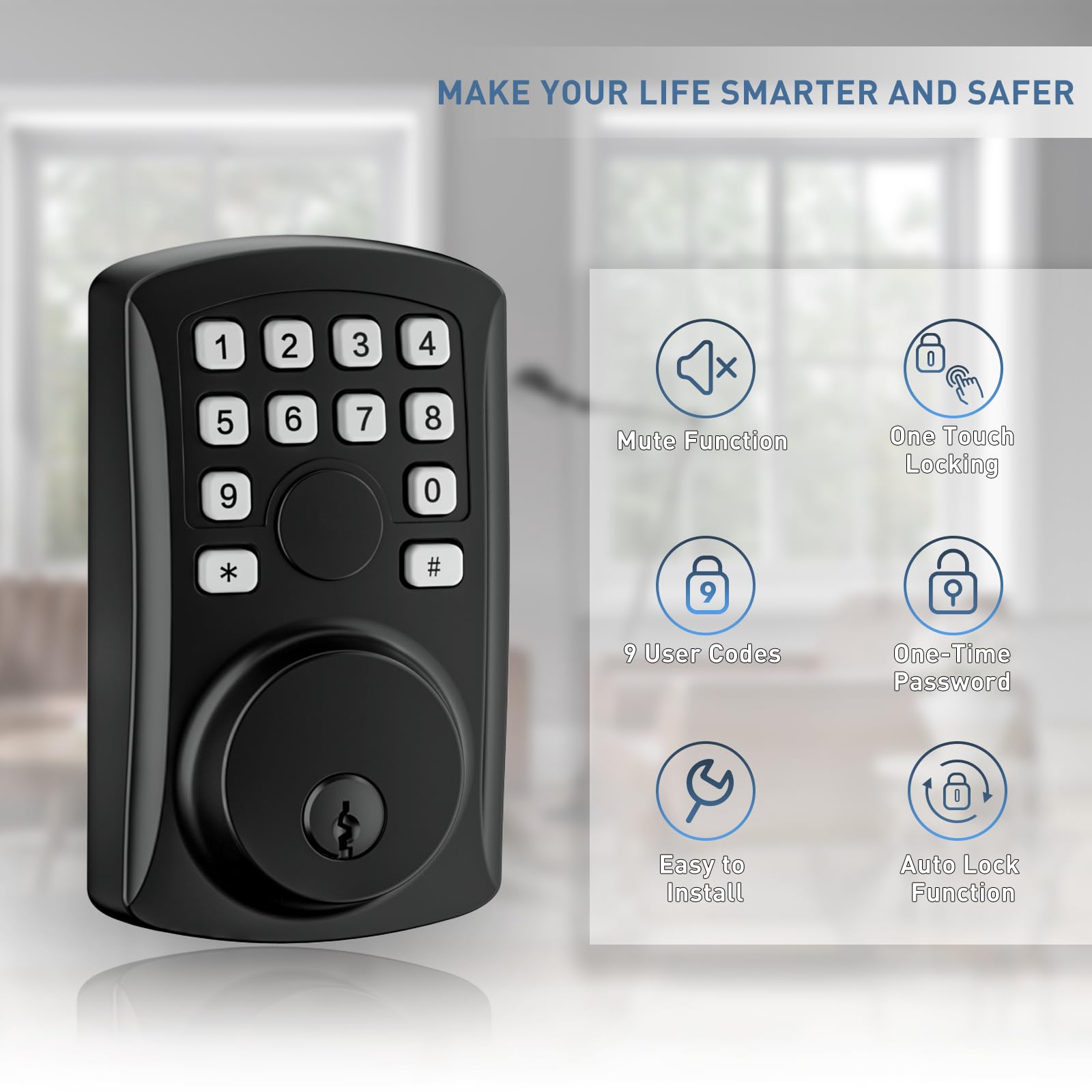 HIDALIFE Keyless Entry Door Lock Set, Deadbolt Smart Lock, Electronic Keypad Deadbolt with Shelby Lever for Front Door, Office, Apartment, Easy-Installation, Auto Lock- Matte Black