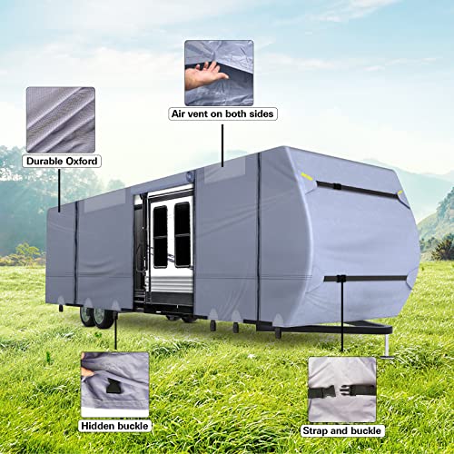 Weize Travel Trailer RV Cover - 5 Layers 300D Oxford Camper Cover,Suitable for 24'1''-26' Motorhomes, with Tire Cover,Waterproof Protection and Anti-UV