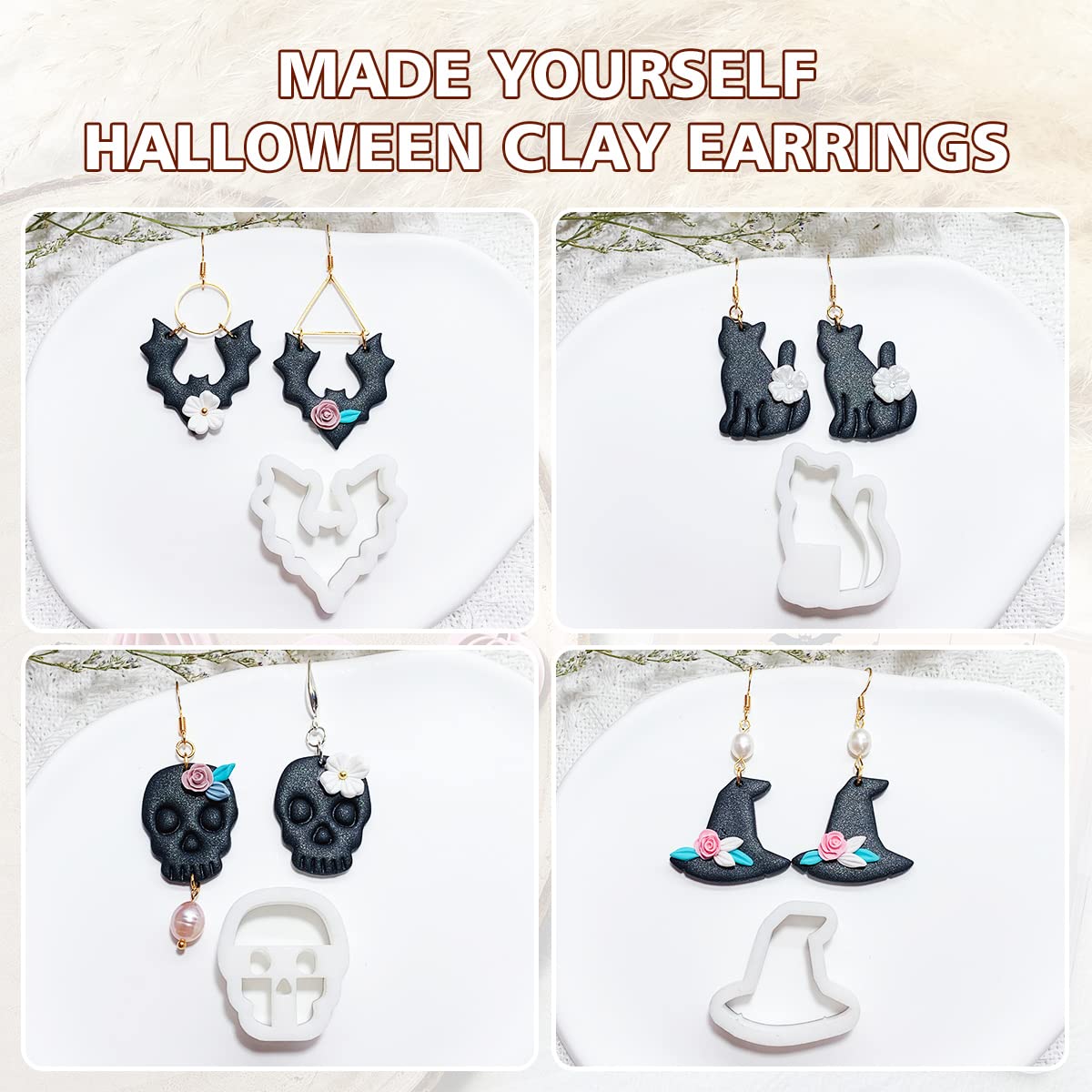 Halloween Clay Cutters, Polymer Clay Cutters for Halloween Earrings Making, 10 Shapes Fall Clay Cutters, Pumpkin Clay Cutters for Polymer Clay Jewelry