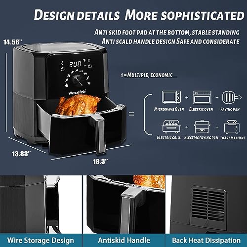 Weceleh Air Fryer, 6.3 Quart Large Toaster Oven, 9 in 1 Airfryer with Temperature Control & Timer Knob, Up to 392β, LED Display, Oil-Free, Non Stick Basket, Auto Shut Off Feature, Black, 1700W