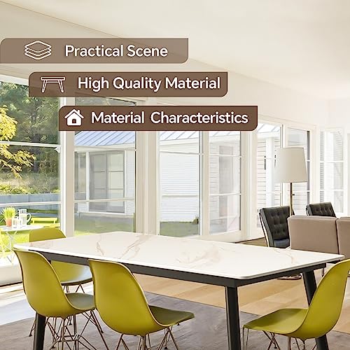 VVSmriti Sintered Stone Dining Table, Metal Legs, a Contemporary Dining Table with Rounded Corner Design - Ideal for Home, Office, and Dining Room - 55x27.5x29.3 Inches, White