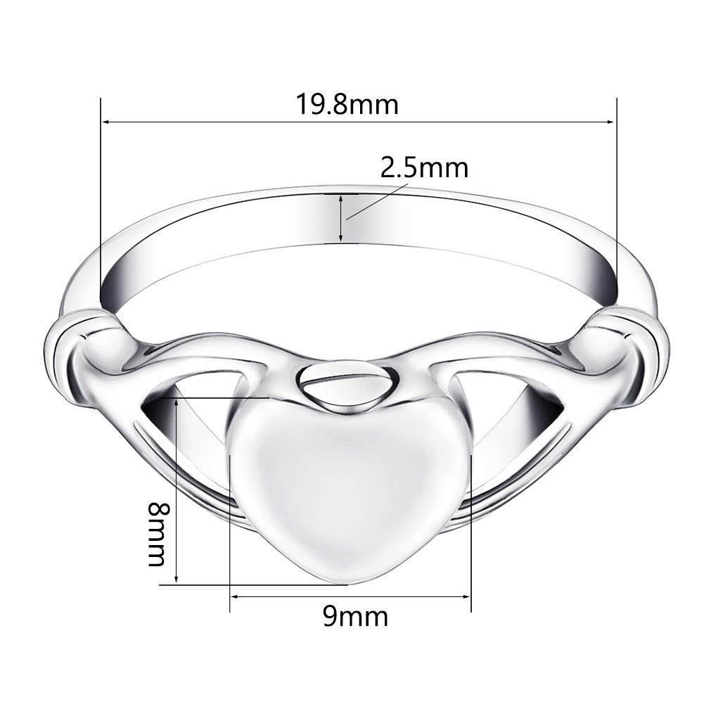 HOUSWEETY Tiny Heart Cremation Urn Ring Hold Loved Ones Ashes for Women Finger Ring Memorial Jewelry Size 8