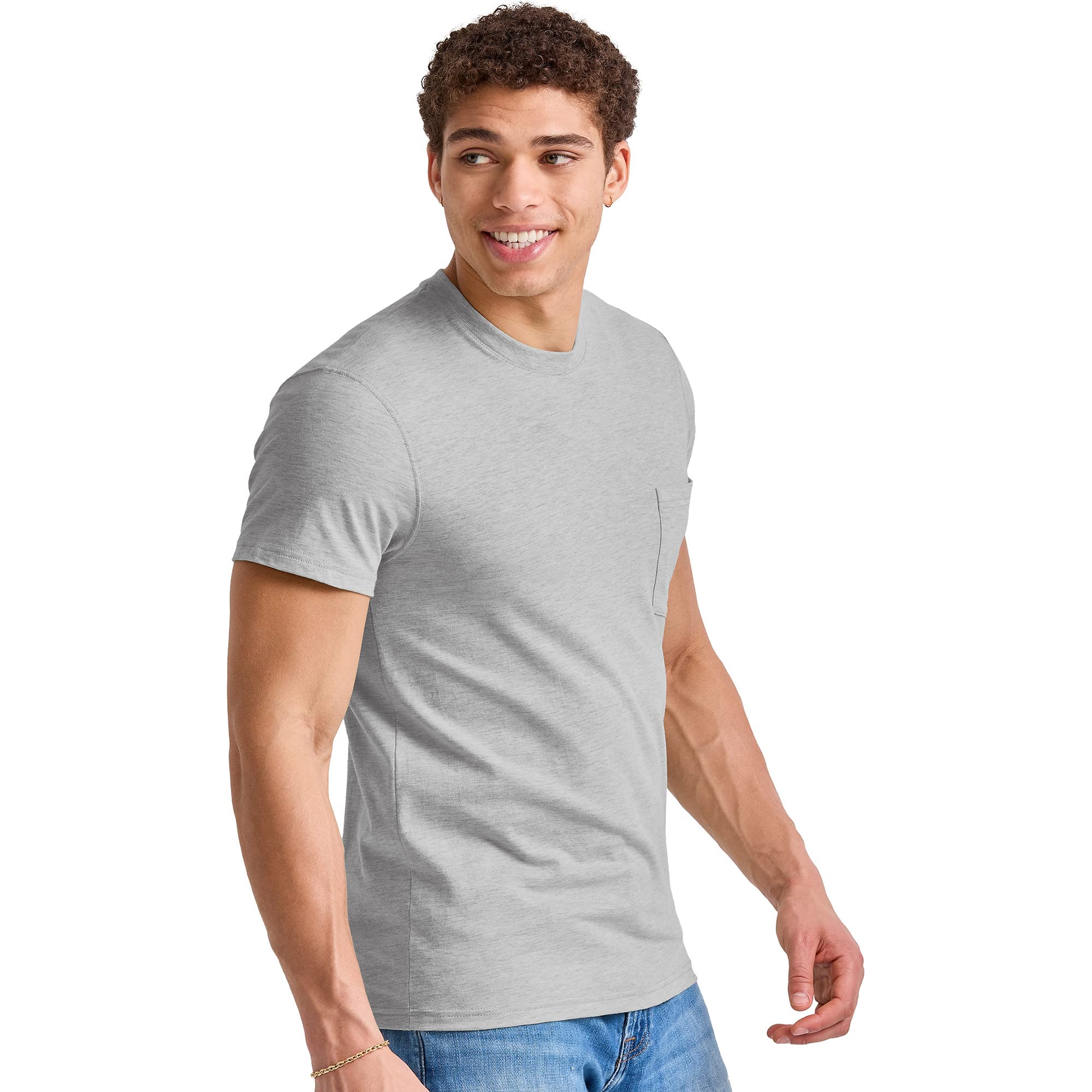 Hanes Originals Crewneck T-Shirt, 100% Cotton Pocket Tees for Men, Light Steel
