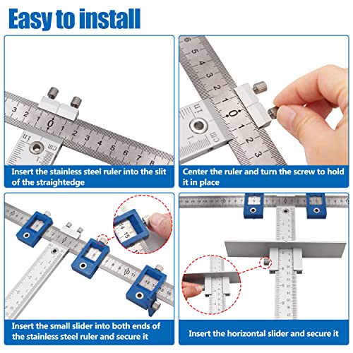 Quick-Set Cabinet Drilling Jig/Template for Easy Installation for Handles and Knobs on Doors and Drawer Fronts-Blue Stainless Steel.
