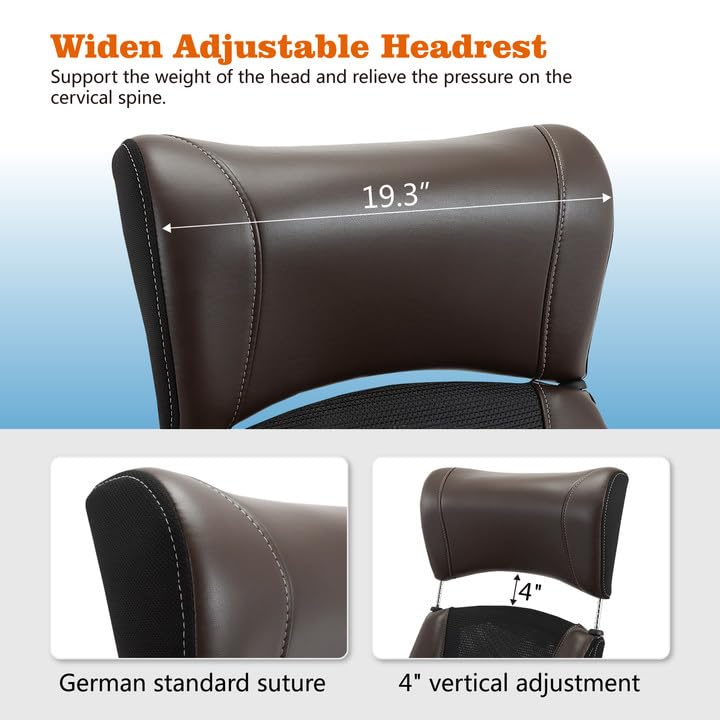 HOME OFFICE CHAIR, Ergonomic Desk Chair with Flip-Up Arm, Office Mesh Chair Leather Computer Chair High Back with Lumbar Support Executive Height Adjustable Rolling Swivel Task