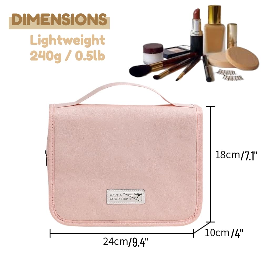 Hanging Toiletry Bag Cosmetic Case Lightweight Large Capacity Multifunctional Travel Toiletry Kit Shaving Bag Portable Bathroom Wash Bag for Makeup (Pink)