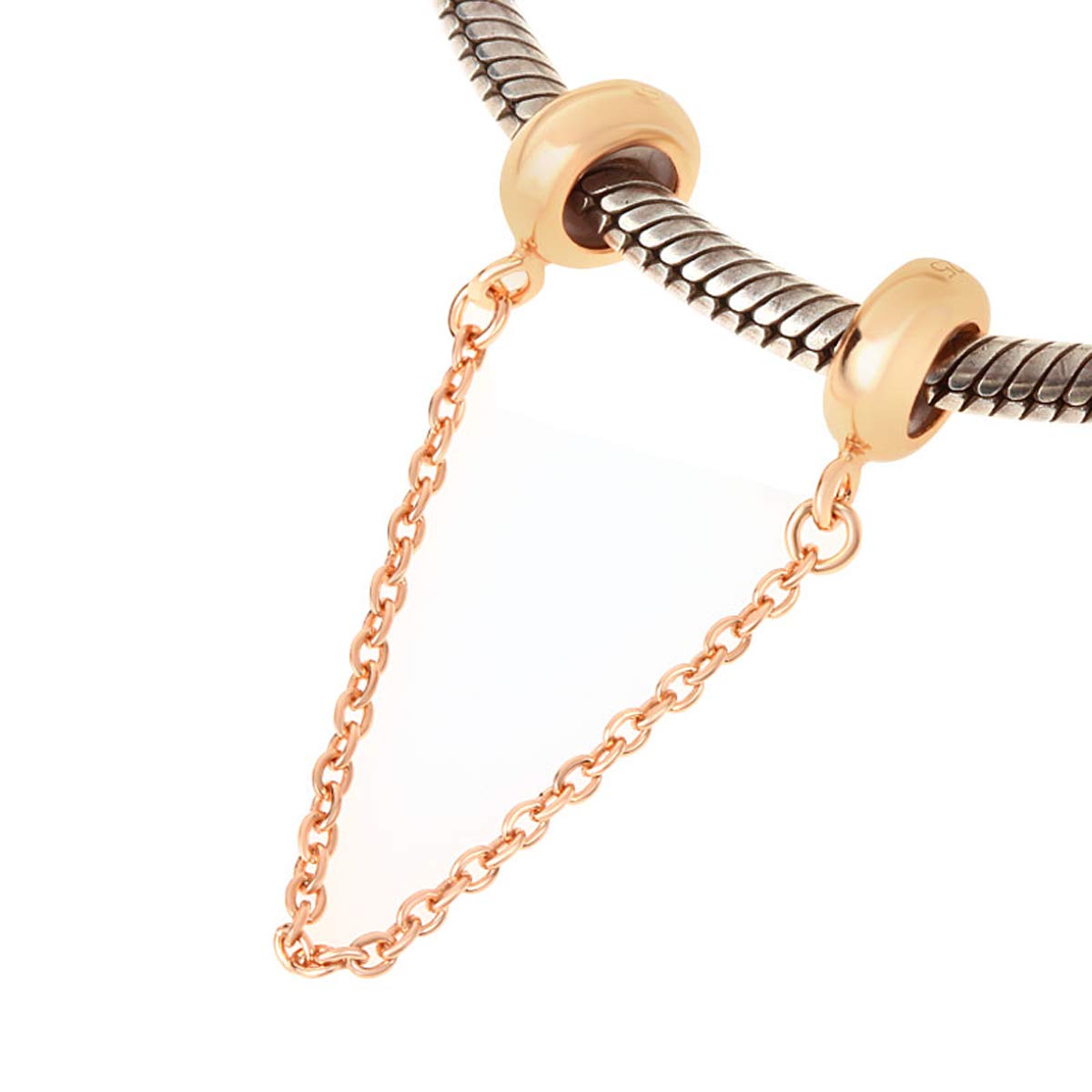 Heart Clasp Safety Chain Charm Authentic 925 Sterling Silver Clip Lock Stopper Charm Spacer Beads for Charms Bracelets (Rose Gold Safety Chain)