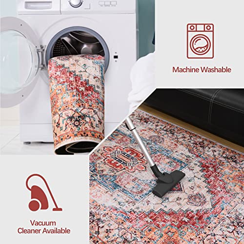 YJ.GWL Area Rug 4x6, Washable Bedroom Rug, Soft Accent Rugs for Living Room Entryway Dining Room, Non-Slip Non-Shedding Low-Pile Floor Carpet, Orange