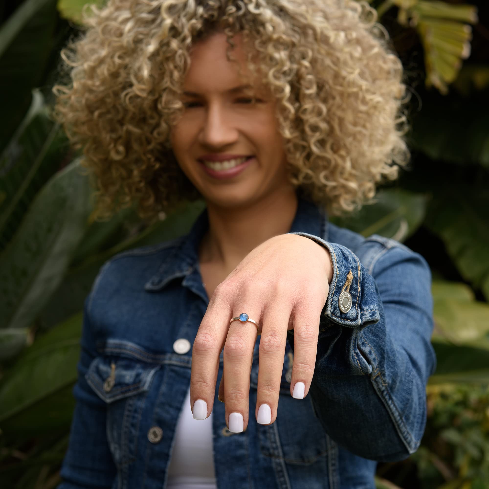 Handmade 2 tone Hammered Silver Ring and 14K Gold-Filled Base with Cubic Zirconia 6mm/4mm Simulated Diamond Engagement Wedding Ring Couples Band, Statement Stacking For Women (6mm Blue Topaz, 12)