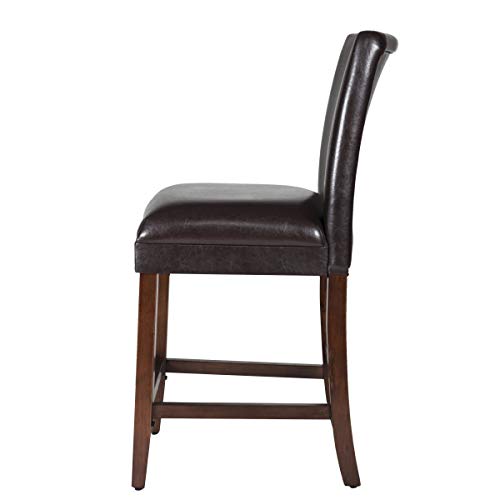Homepop Home Decor | Classic Counter Height Bar Stools | Faux Leather 24 Inch Bar Stools | Decorative Home Furniture (Brown Faux)