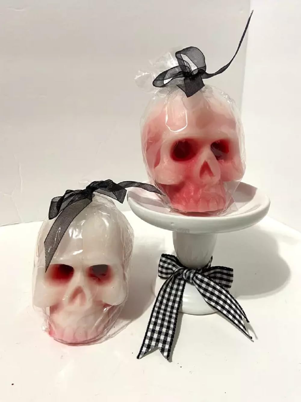 Set 2 Skull Shaped Bleeding Candles Halloween Spooky Time Day of The Dead Mardi Gras