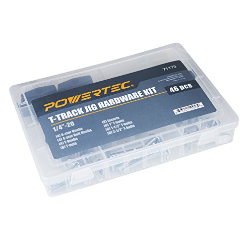 POWERTEC 71173 T Track Knob Kit, 1/4-20 Threaded Bolts and Washers, 46 Piece Set, T Track Bolts, T Track Accessories for Woodworking Jigs and Fixtures