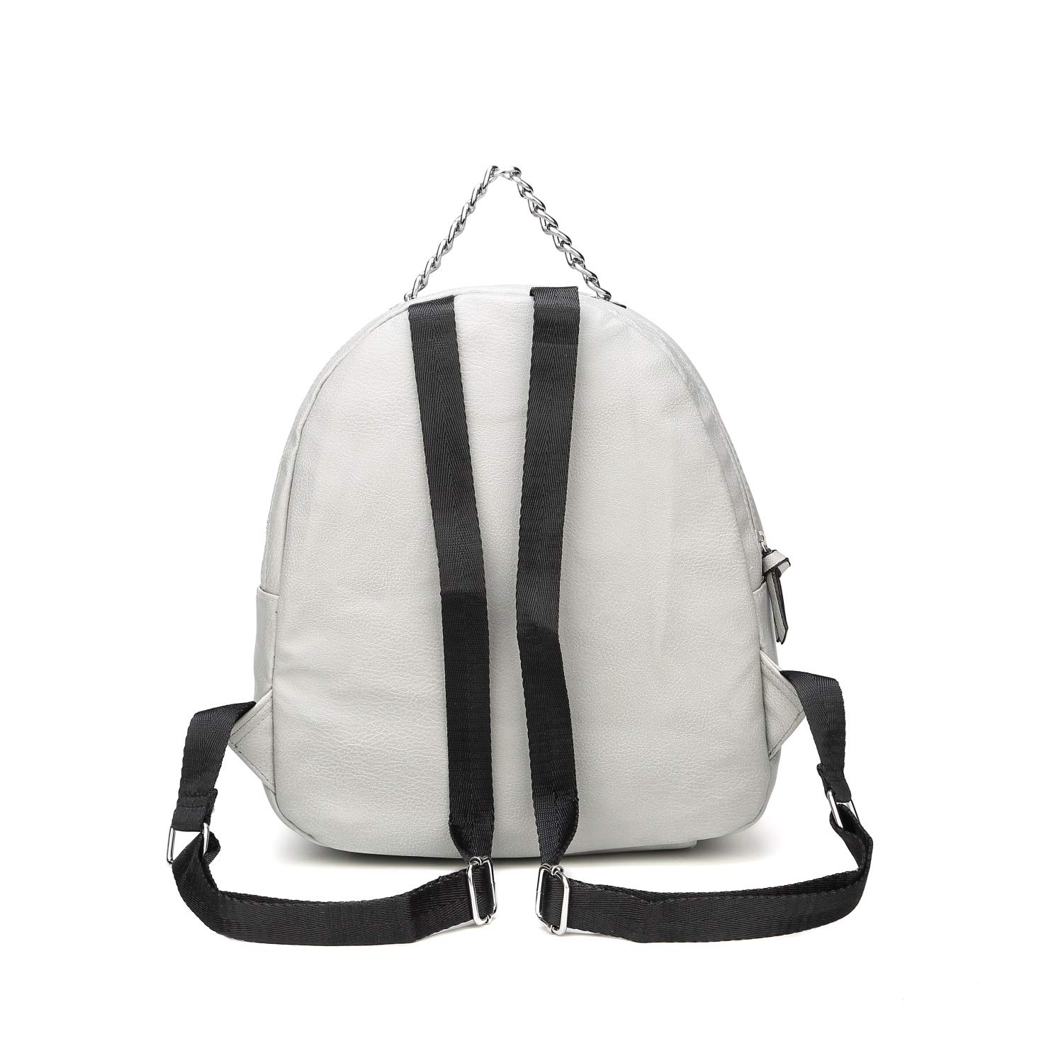 Hearty Trendy Fashion Vegan Leather Backpack with Metal Chain Handle -Black