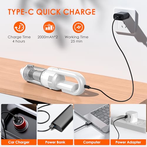 Handheld Car Vacuum Cleaner Cordless, 12000PA Strong Suction Handheld Vacuum Cleaner, Portable Mini Car Hand Held Vacuum Cleaner Rechargeable for Home