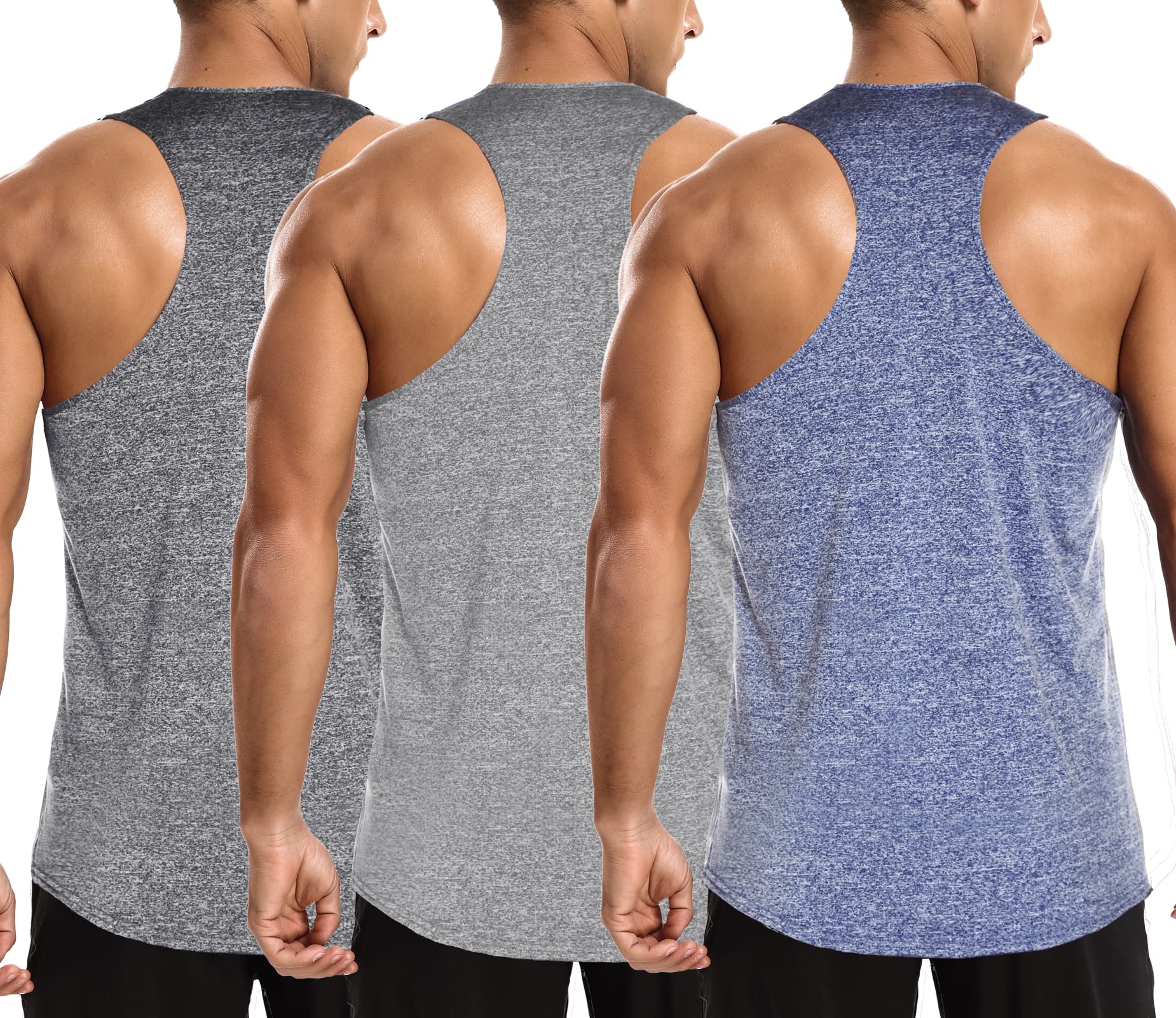 LecGee Gym Stringer Tank Tops for Men 3 Pack Y-Back Training Bodybuilding T-Shirts Dry Fit Workout Muscle Tee